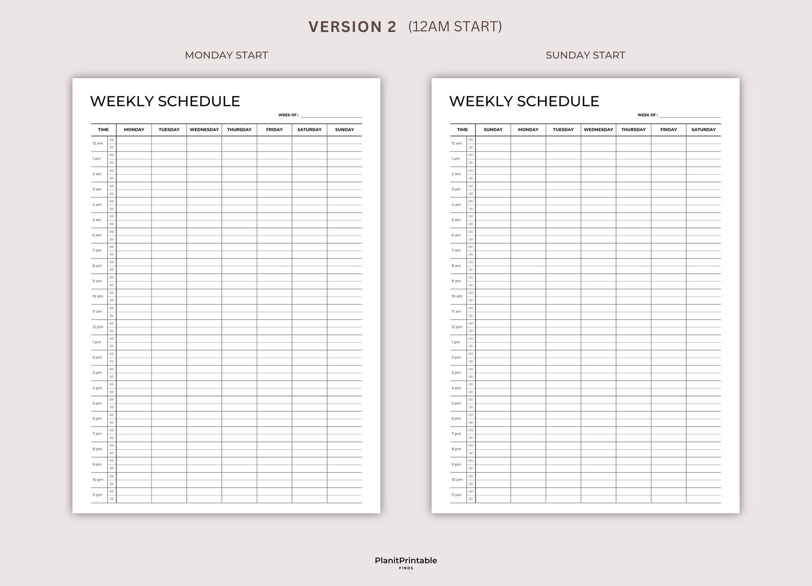 Half Hour Weekly Schedule Printable, Weekly to Do List, 24 Hour Weekly ...