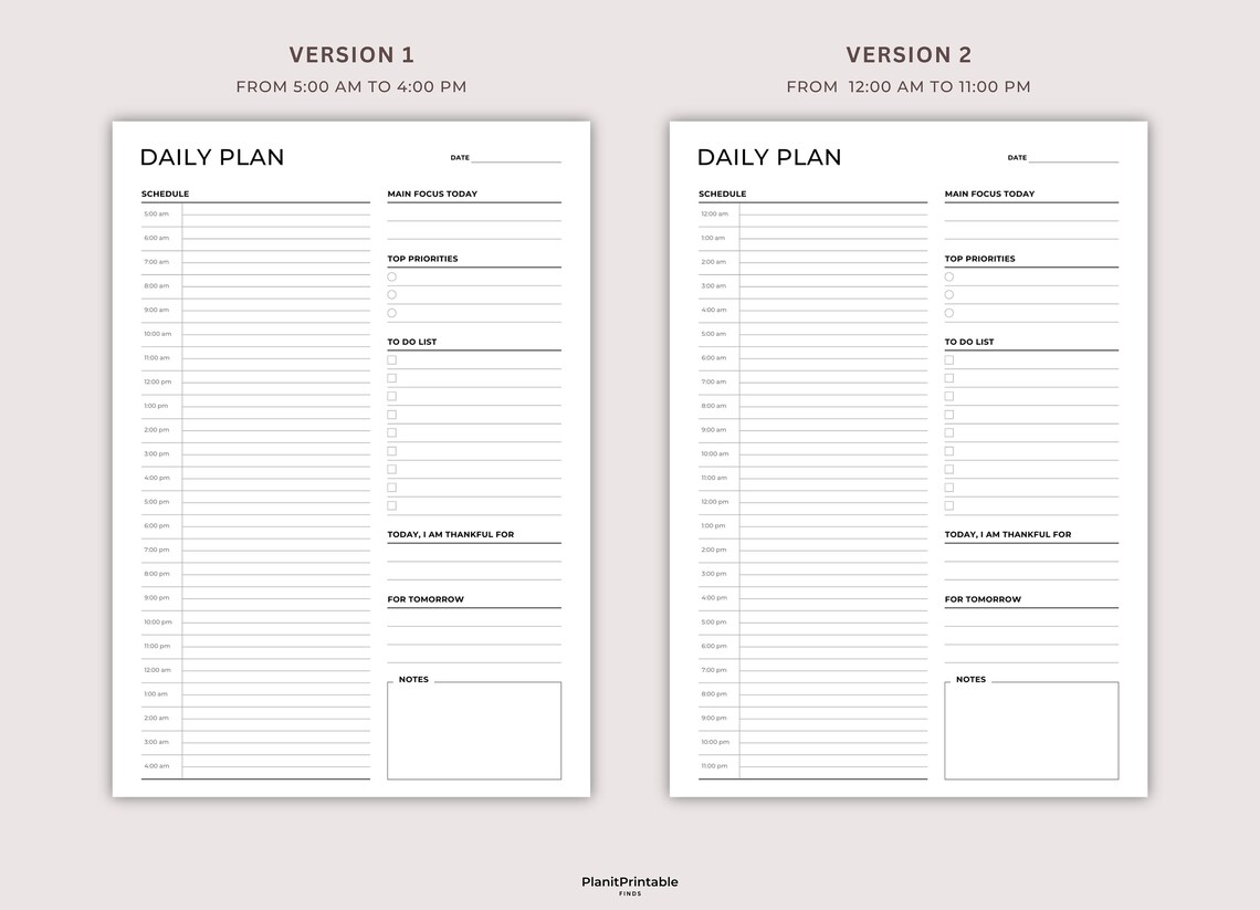 24 Hour Daily Planner Printable, Daily Hourly Planner, Everyday Planner ...