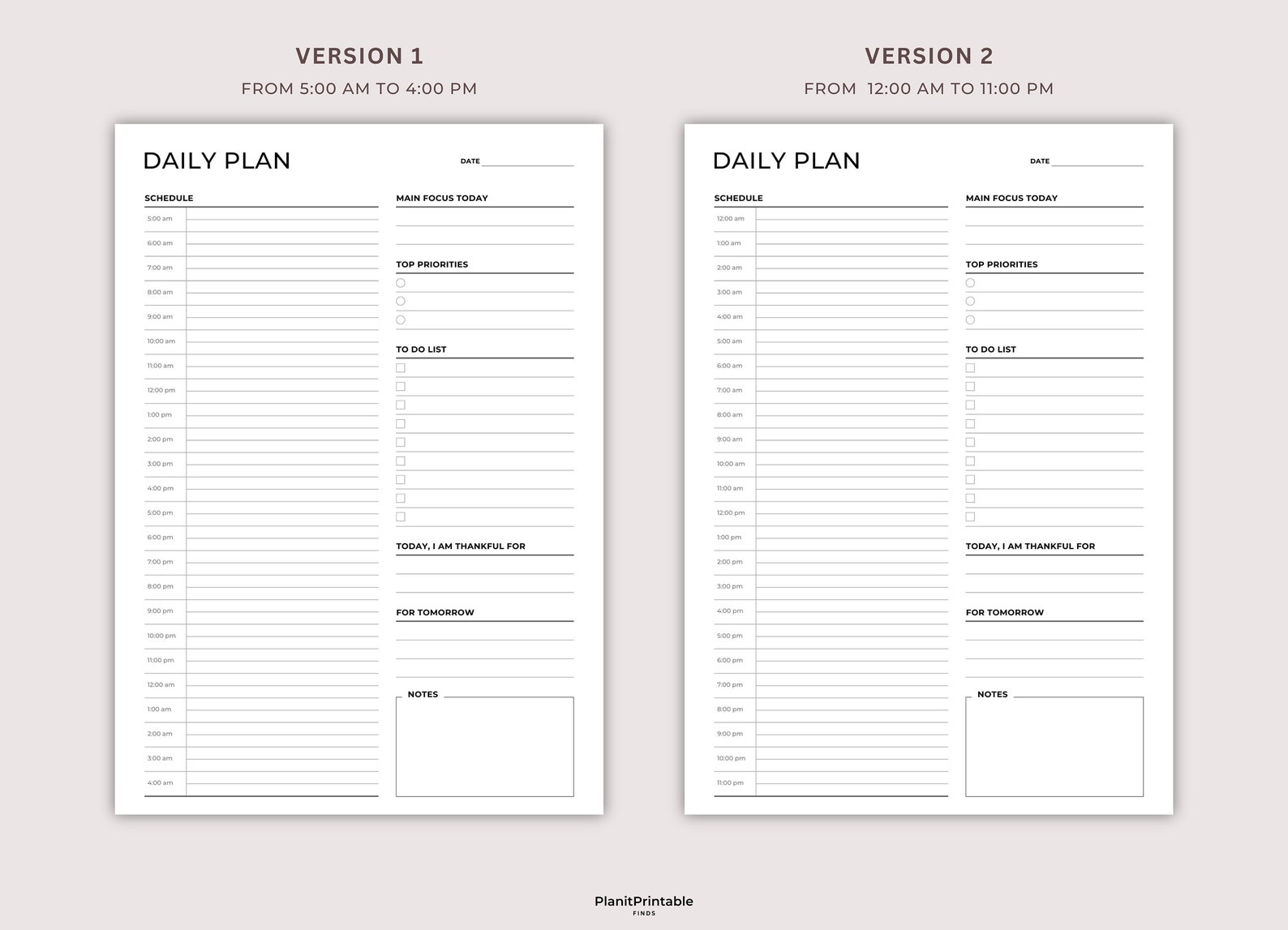 24 Hour Daily Planner Printable, Daily Hourly Planner, Everyday Planner ...