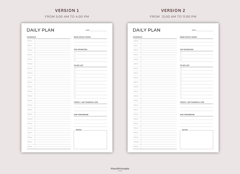 24 Hour Daily Planner Printable, Daily Hourly Planner, Everyday Planner ...