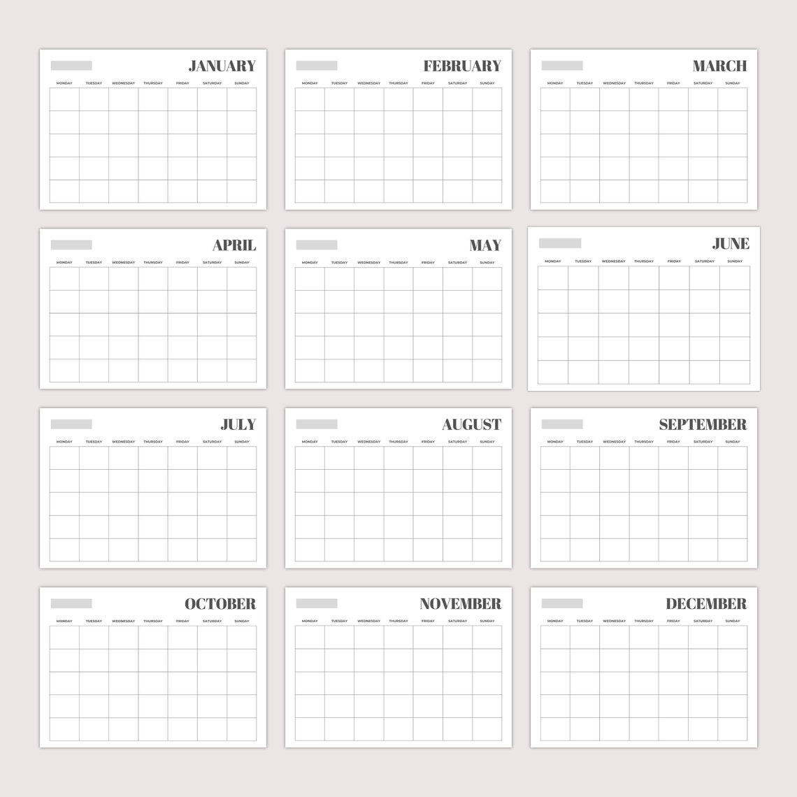 Blank Monthly Calendar Printable Landscape, Blank Calendar Page, Simple ...