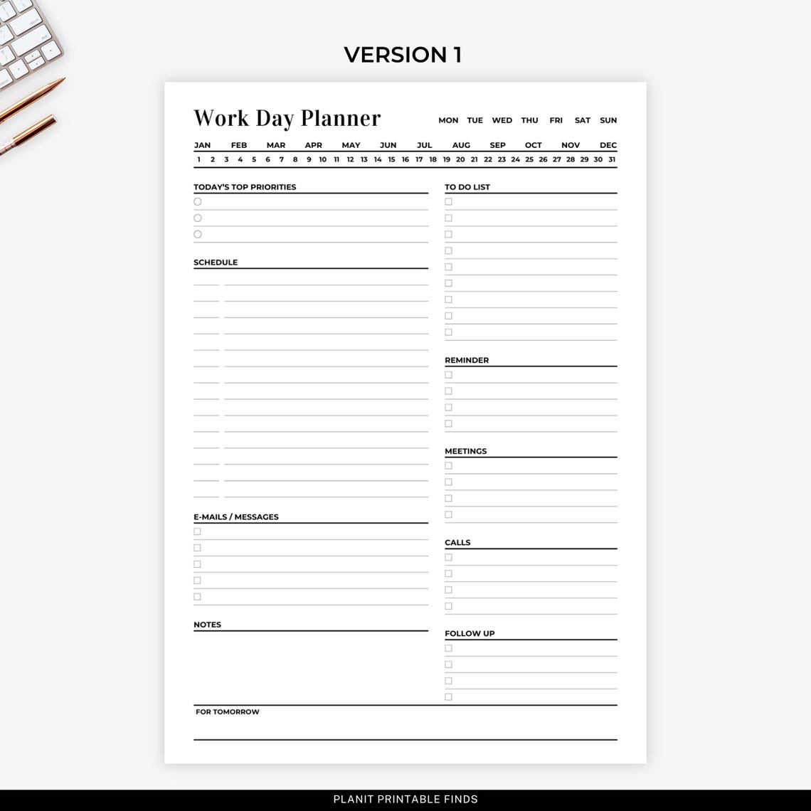 Work Day Planner: Printable Daily To-do List (fillable PDF) - Etsy