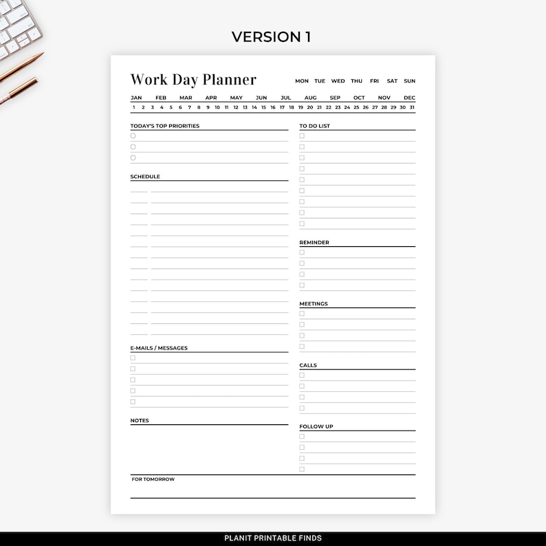 Work Day Planner: Printable Daily To-do List (fillable PDF) - Etsy