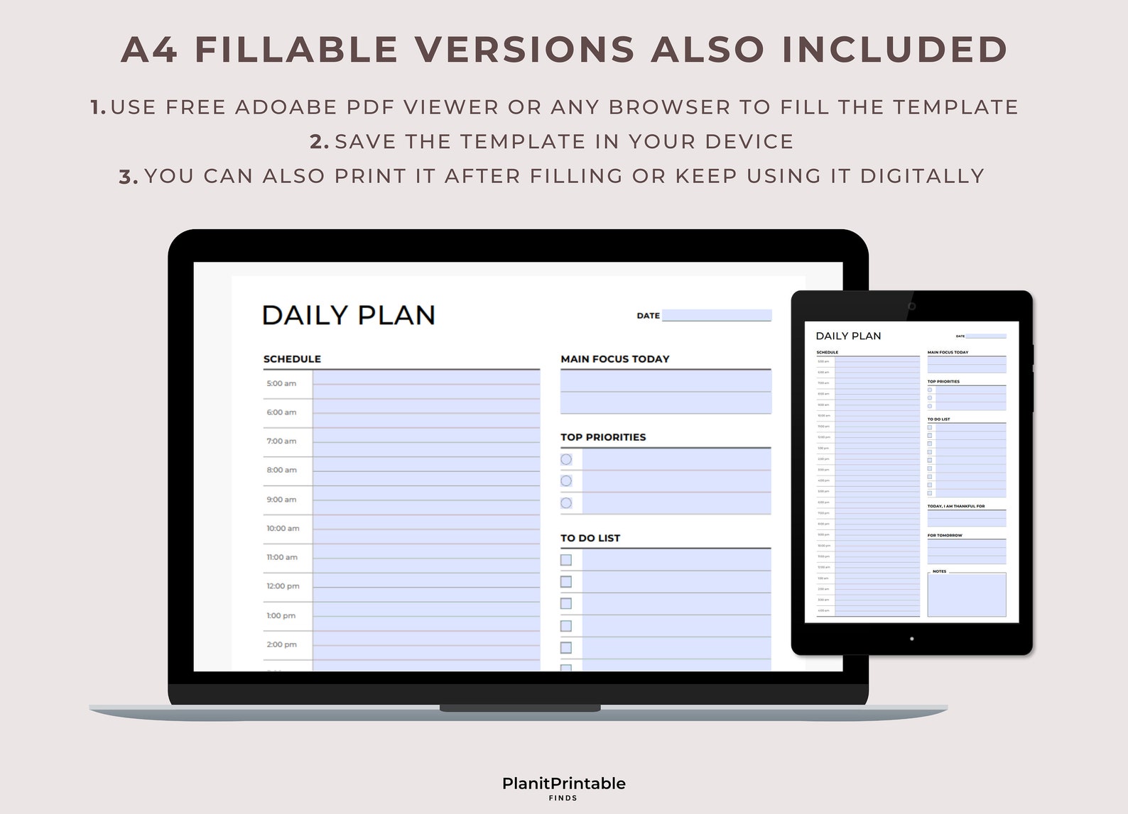24 Hour Daily Planner Printable, Daily Hourly Planner, Everyday Planner ...