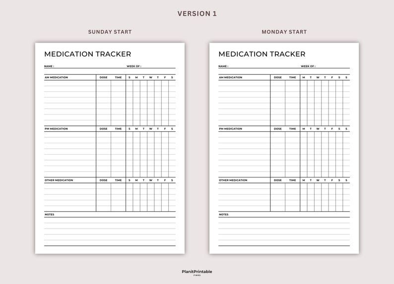 Weekly Medication Tracker Printable: Dosage Log (digital Download) - Etsy