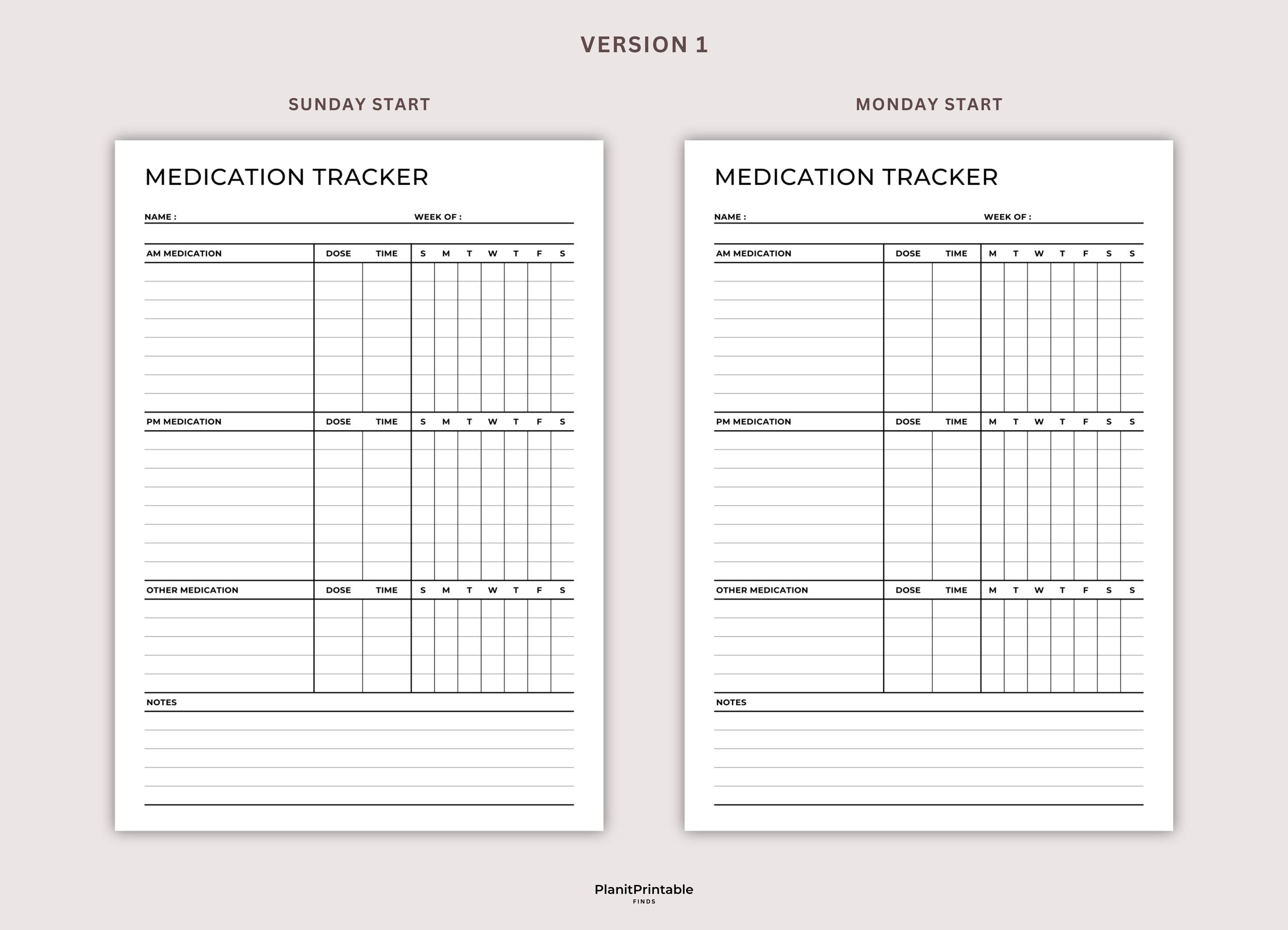 Weekly Medication Tracker Printable: Dosage Log (digital Download) - Etsy