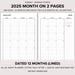 2025 Monthly Planner Printable, Dated Month on 2 Pages Lined, Monthly ...
