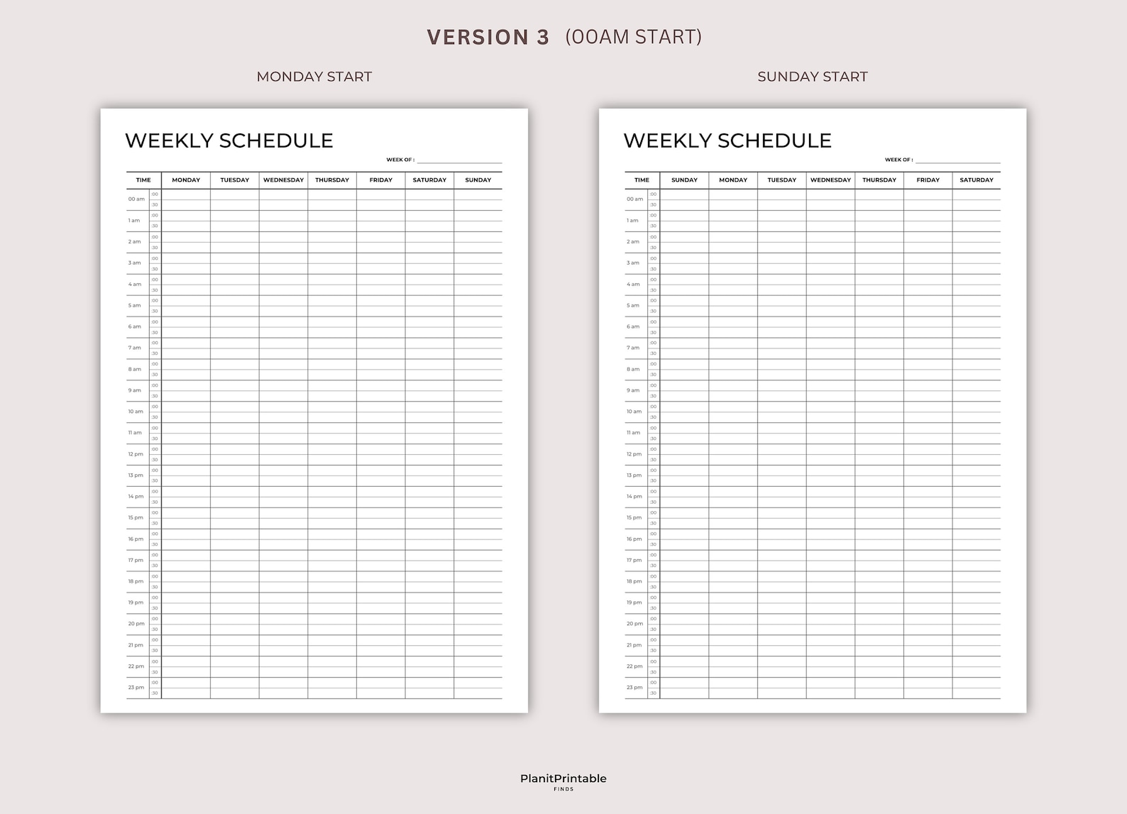 Half Hour Weekly Schedule Printable, Weekly to Do List, 24 Hour Weekly ...