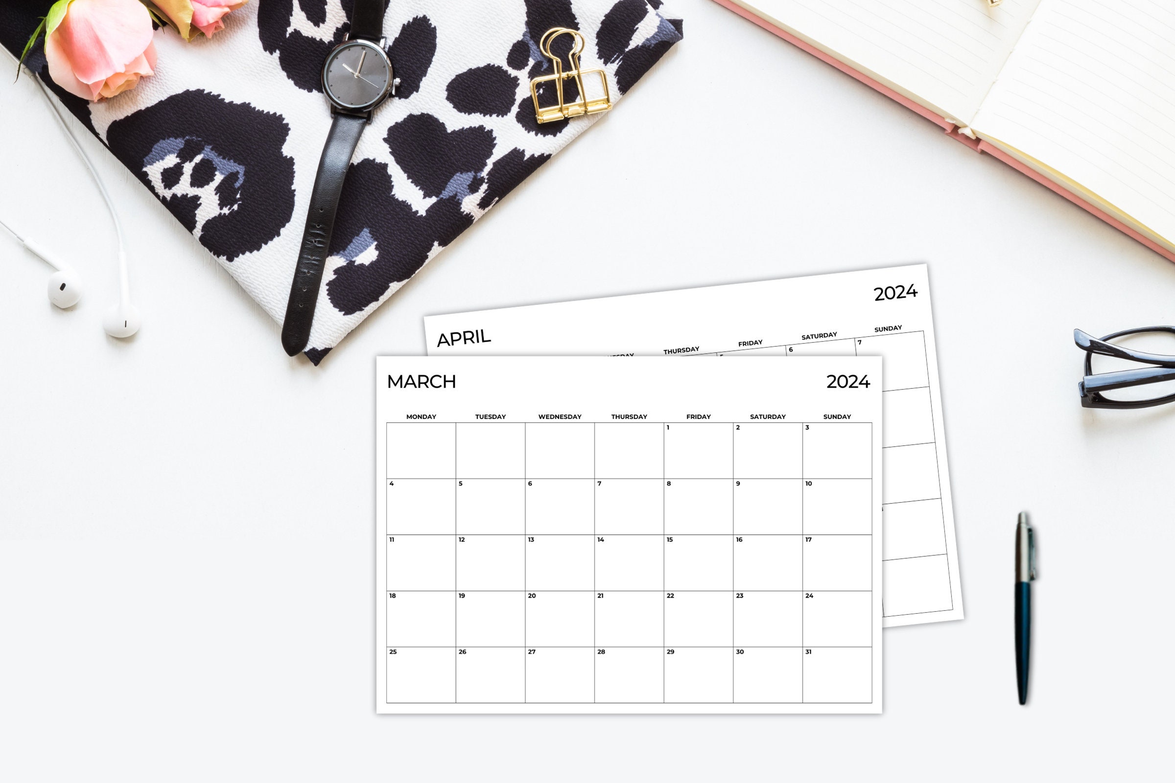 2024 Monthly Landscape Planner, Sunday & Monday Start,2024 Month on 1 ...