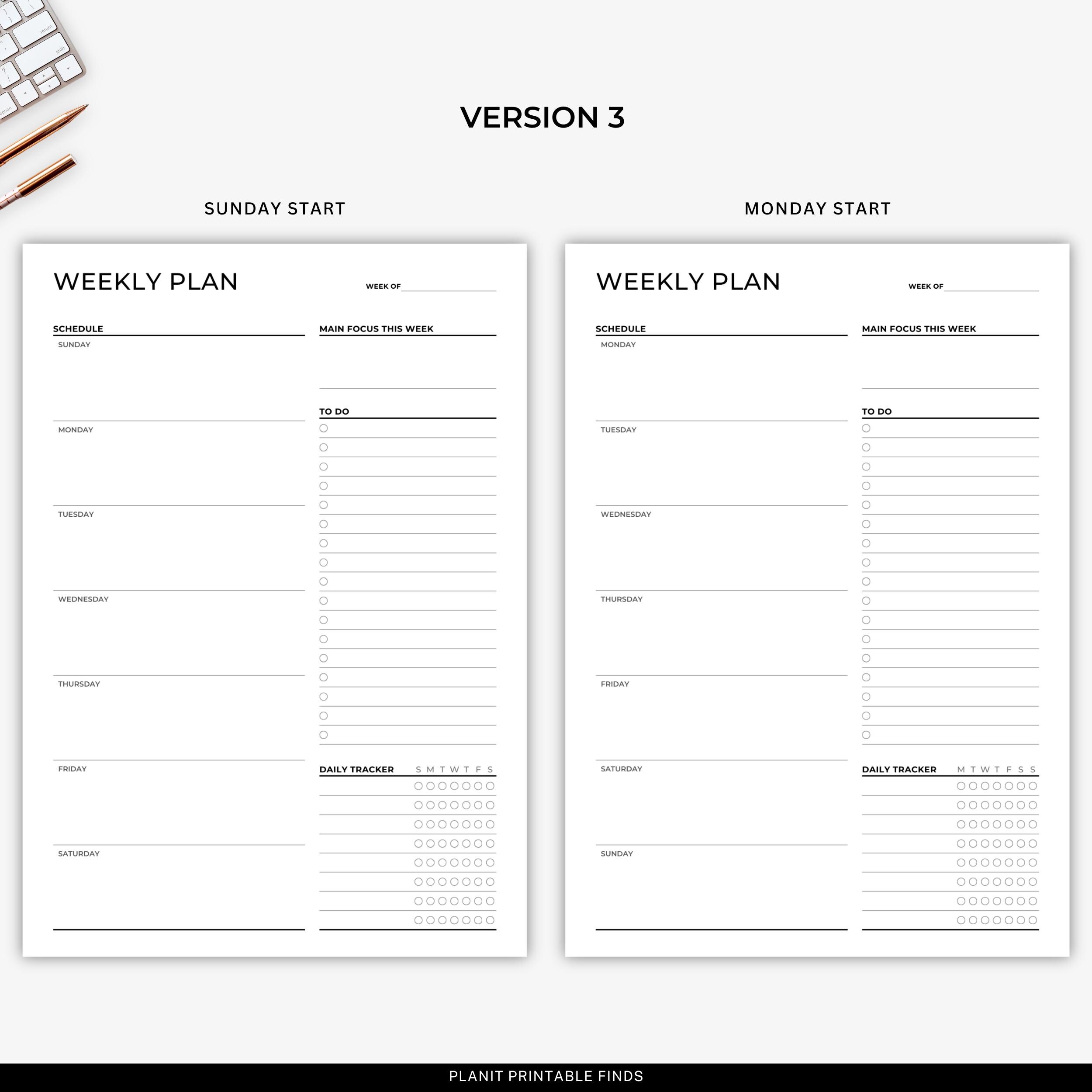 Simple Weekly Planner Printable Week on 1 One Page Week at a Glance ...