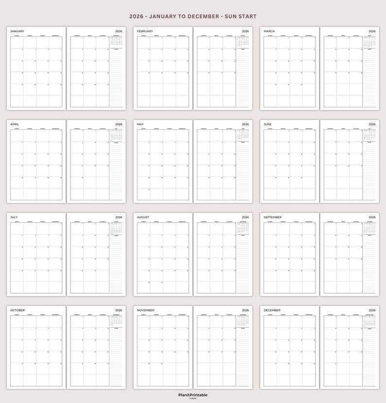 2025 2026 Monthly Planner Printable, Dated Month on 2 Pages Unlined ...