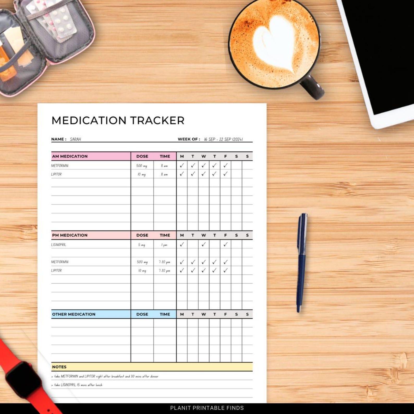 Weekly Medication Tracker Printable: Dosage Log (digital Download) - Etsy