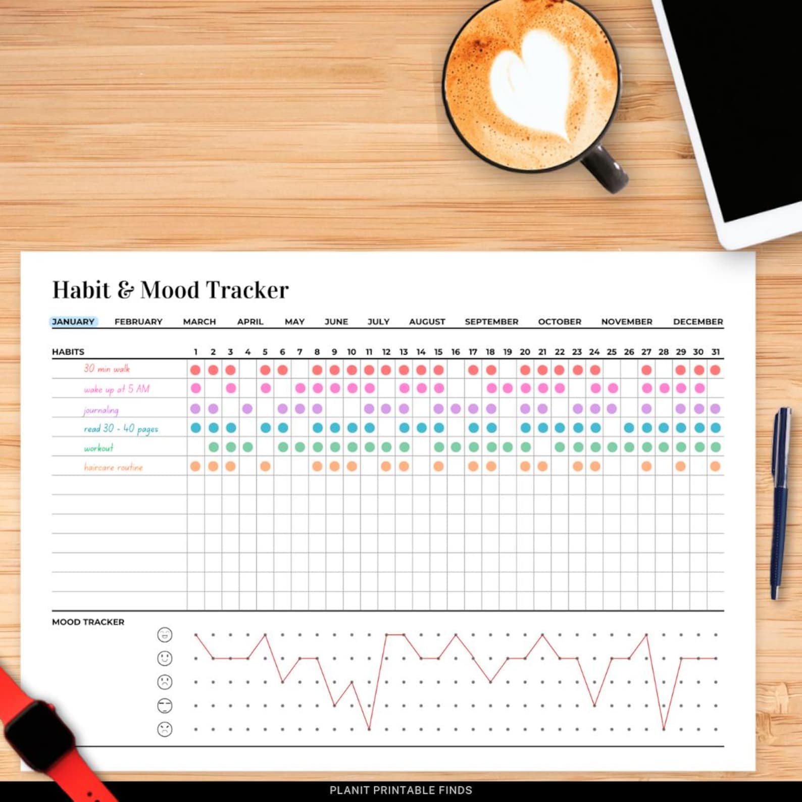 Monthly Habit and Mood Tracker: Printable Fillable Journal (digital ...