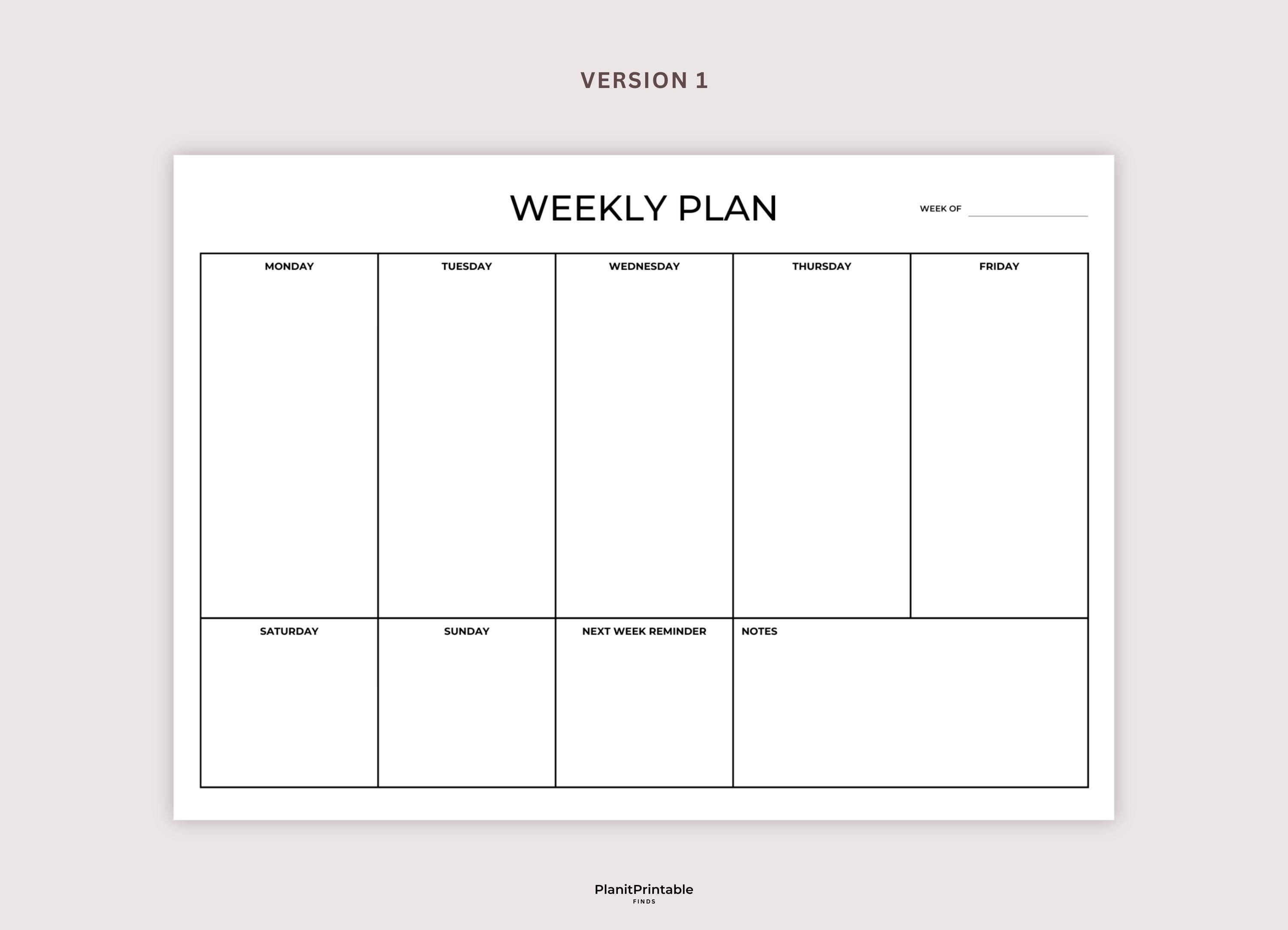 Weekly Planner Printable Minimalist Planner Landscape Undated Planner ...