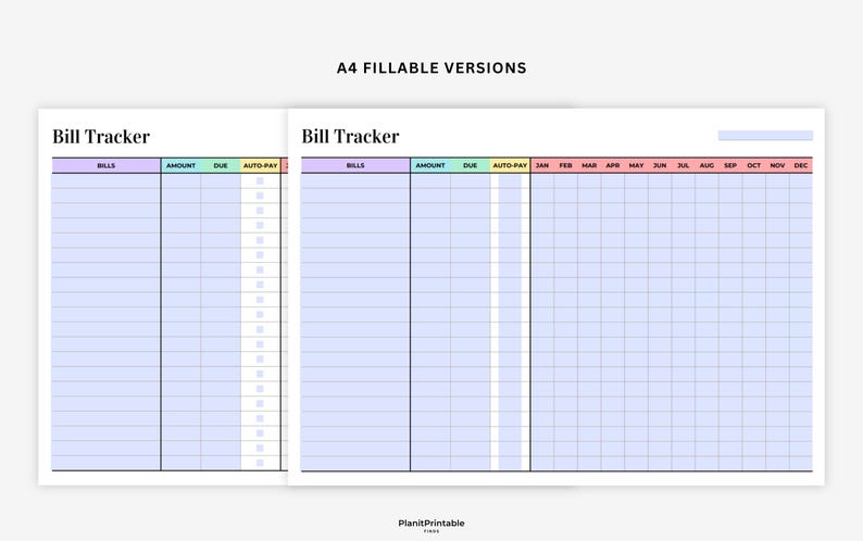 Bill Payment Tracker Yearly, 12 Month Bill Tracker, Bill Pay Organizer ...