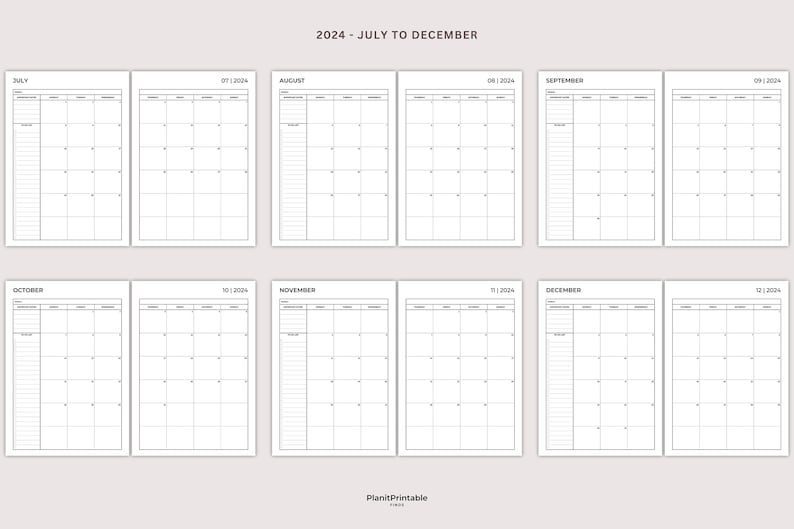 2024 Monthly Planner Printable, Dated Month on 2 Pages, Month at a Glance, 2024 Calendar, Mo2p ...