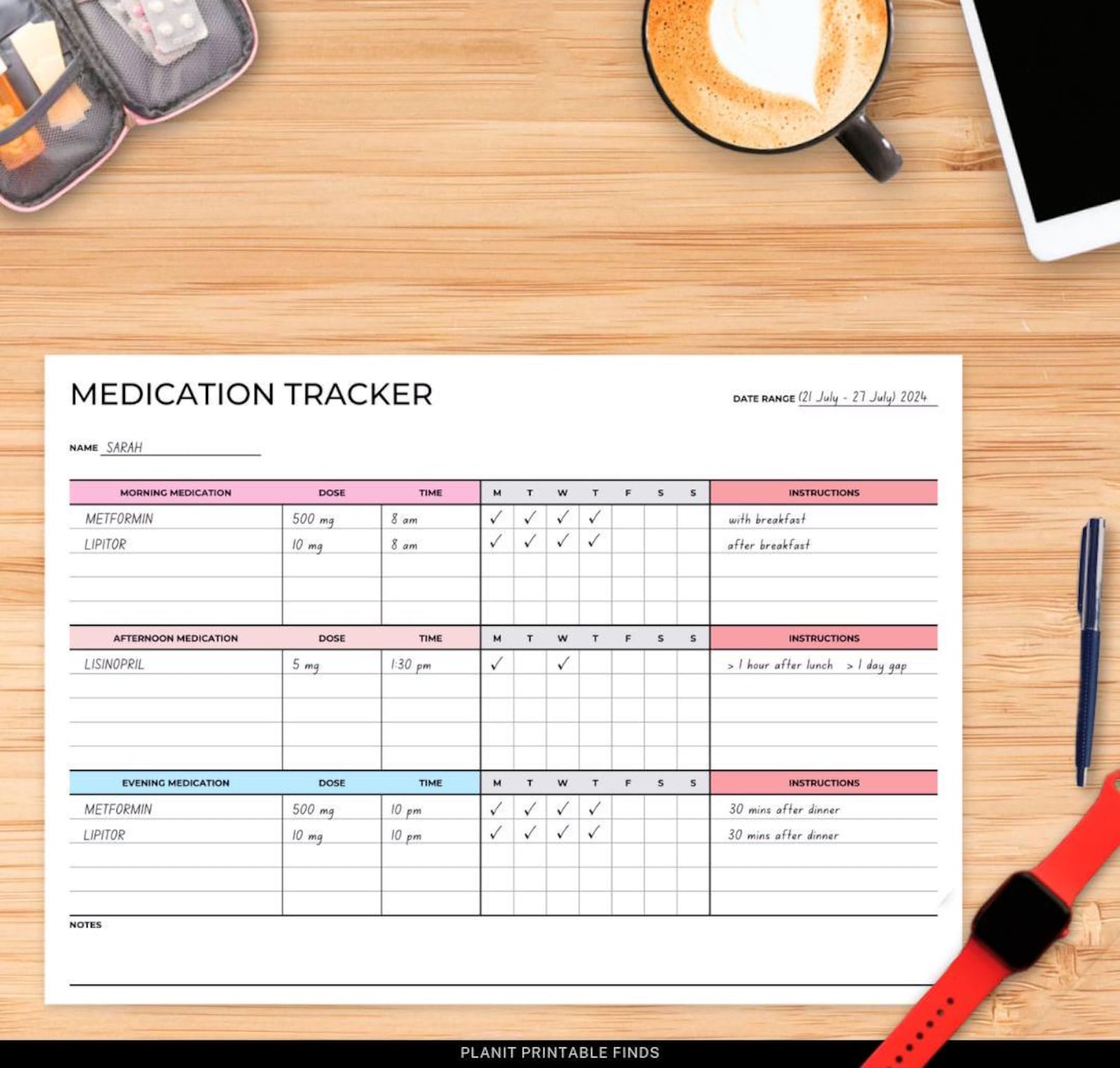 Weekly Medication Tracker Printable, Prescription Tracker, Medicine Log ...