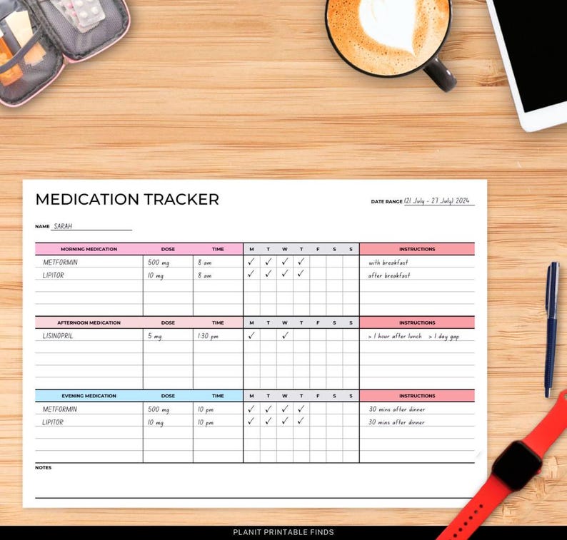 Weekly Medication Tracker Printable, Prescription Tracker, Medicine Log ...
