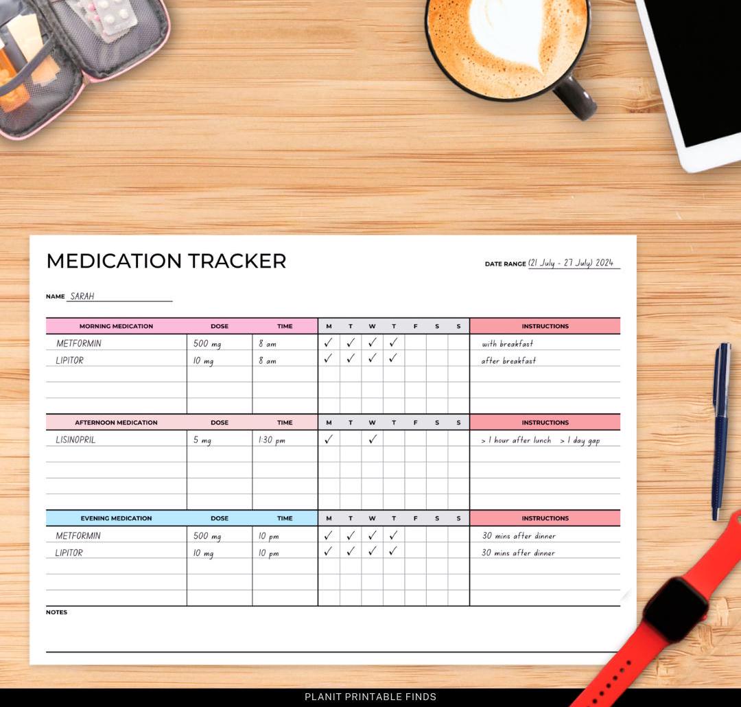 Weekly Medication Tracker Printable, Prescription Tracker, Medicine Log ...