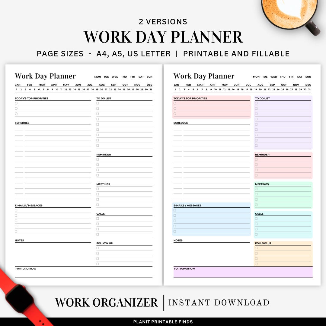 Work Day Planner, Workday Schedule, Working From Home Planner, Adult ...