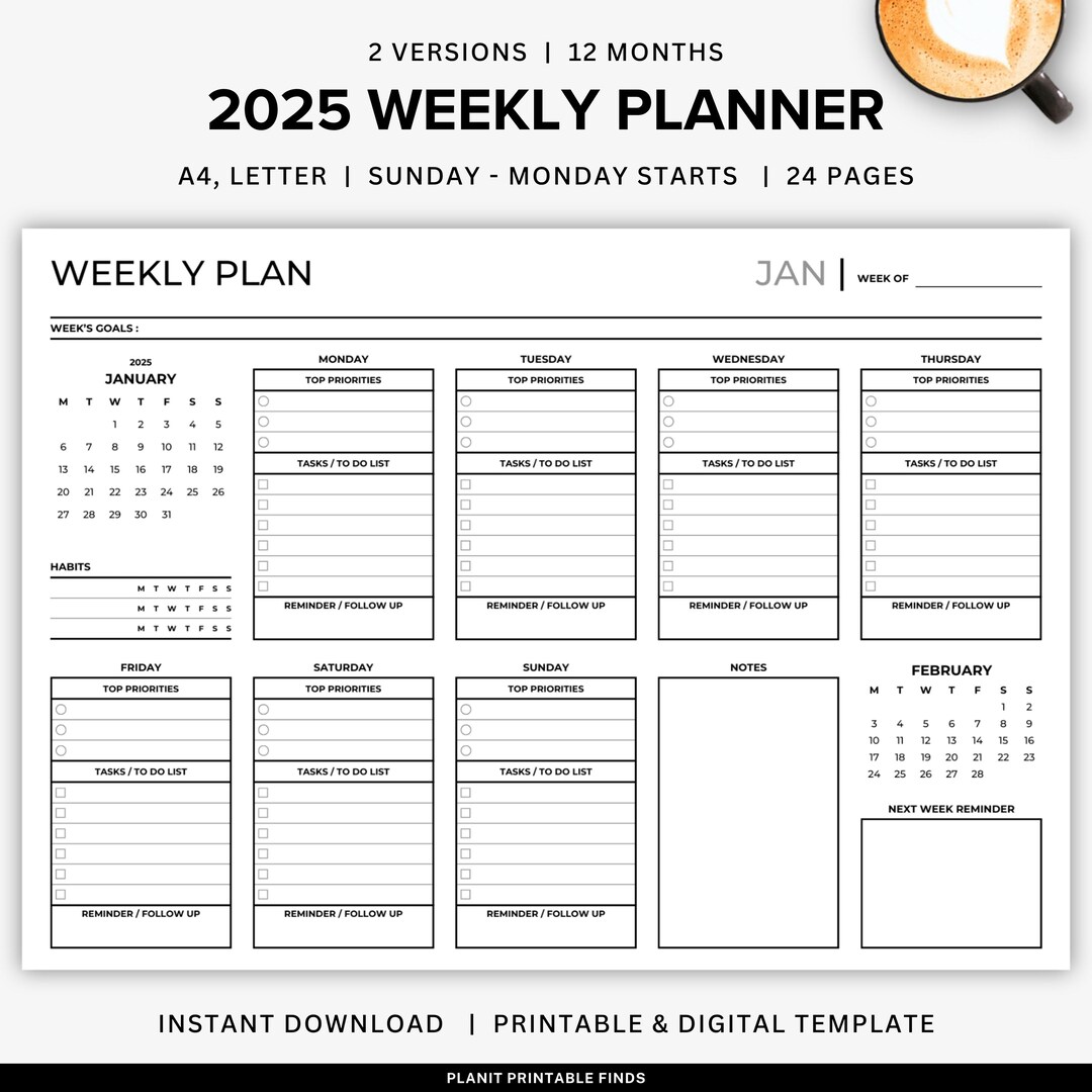 2025 Weekly Planner Printable Landscape, Weekly to Do List, Undated ...