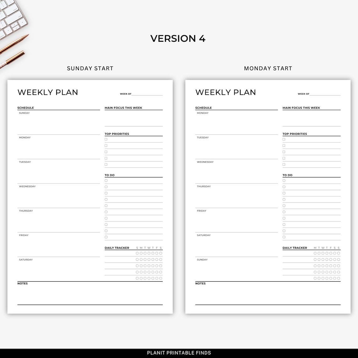 Simple Weekly Planner Printable Week on 1 One Page Week at a Glance ...