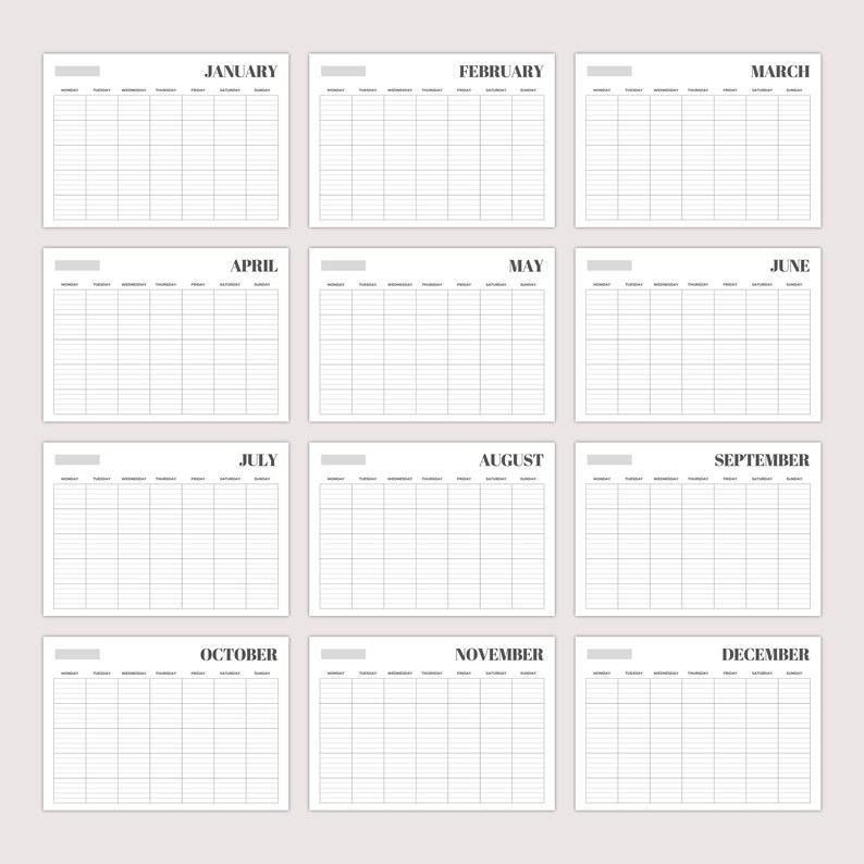 Blank Monthly Calendar Printable Landscape, Blank Calendar Page, Simple ...