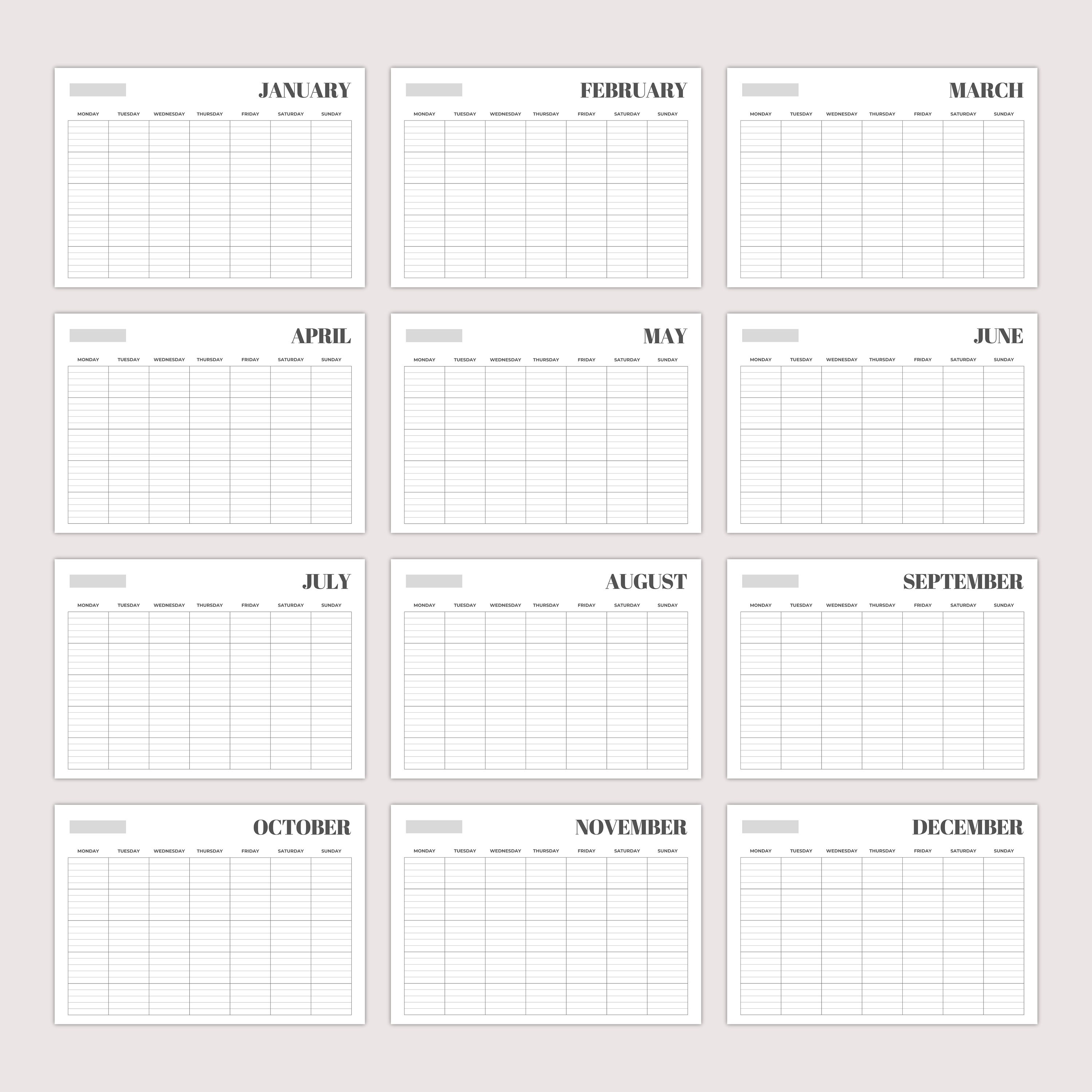 Blank Monthly Calendar Printable Landscape, Blank Calendar Page, Simple ...