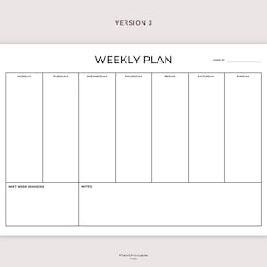 Minimalist Weekly Planner: Landscape Layout, Undated (a3/a4/letter) - Etsy