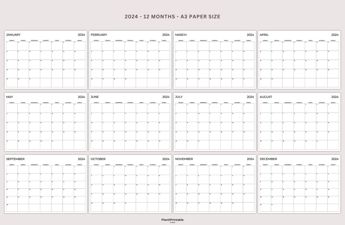 2024 Monthly Landscape Planner, Sunday & Monday Start,2024 Month on 1 ...