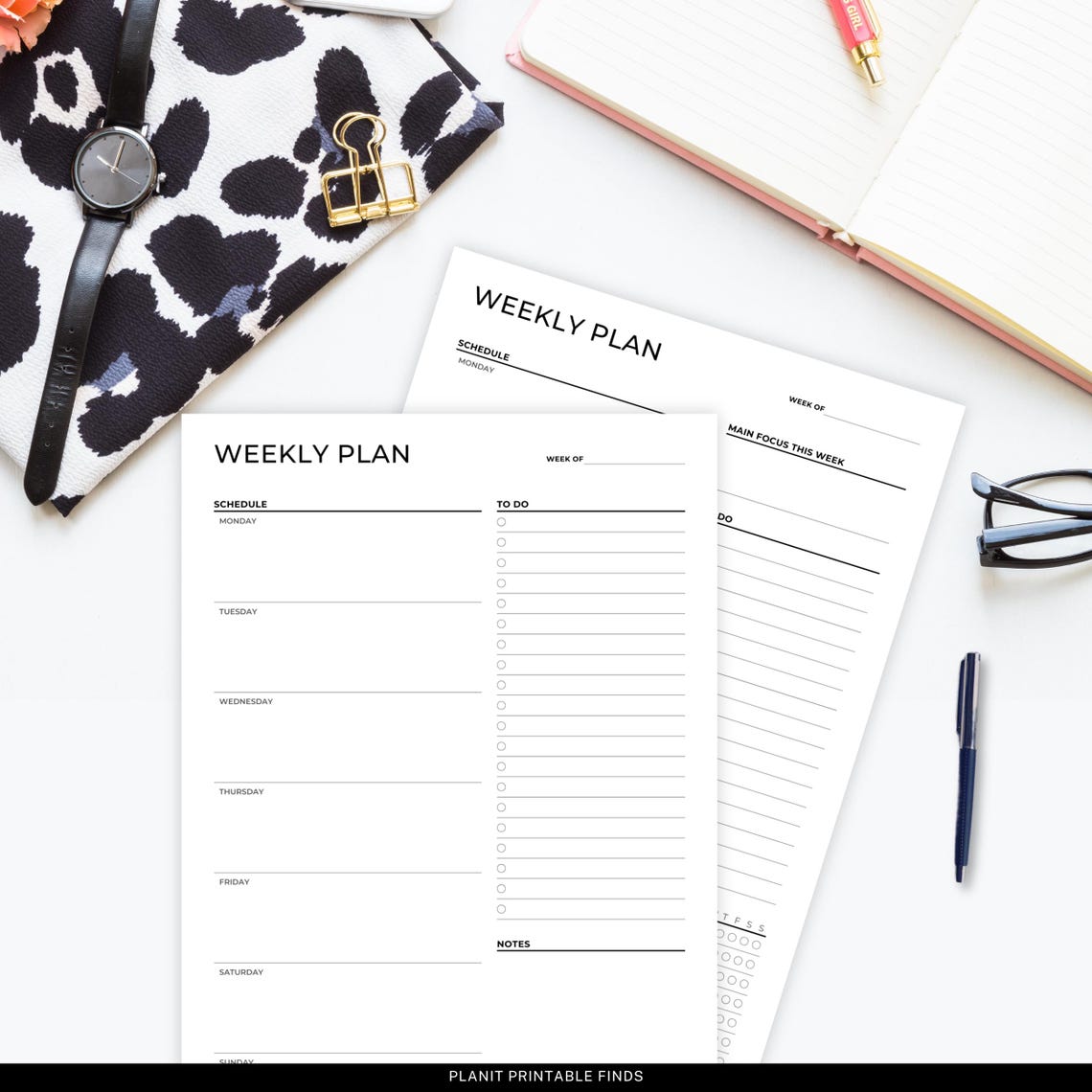 Simple Weekly Planner Printable Week on 1 One Page Week at a Glance ...