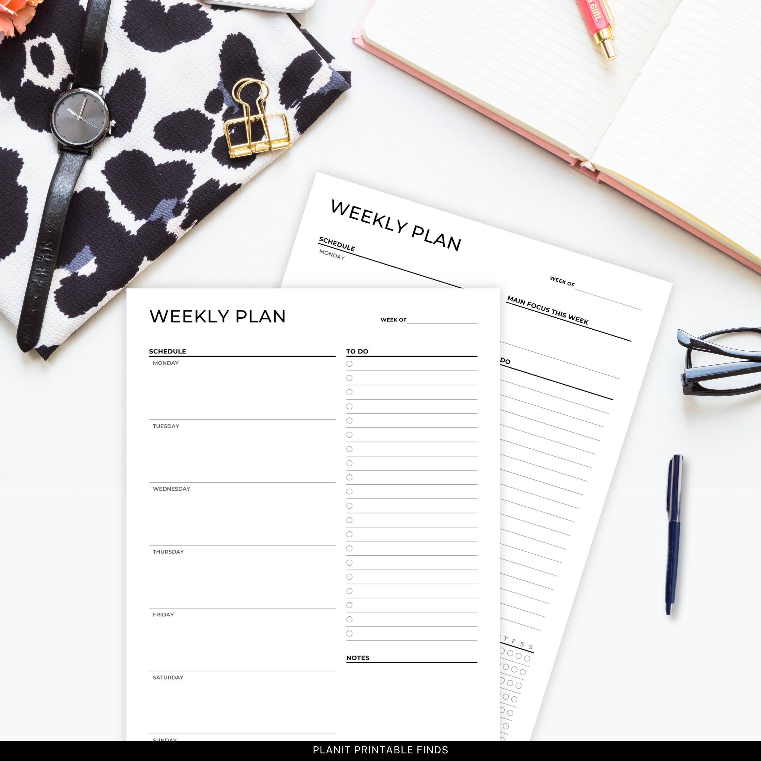 Simple Weekly Planner Printable Week on 1 One Page Week at a Glance ...