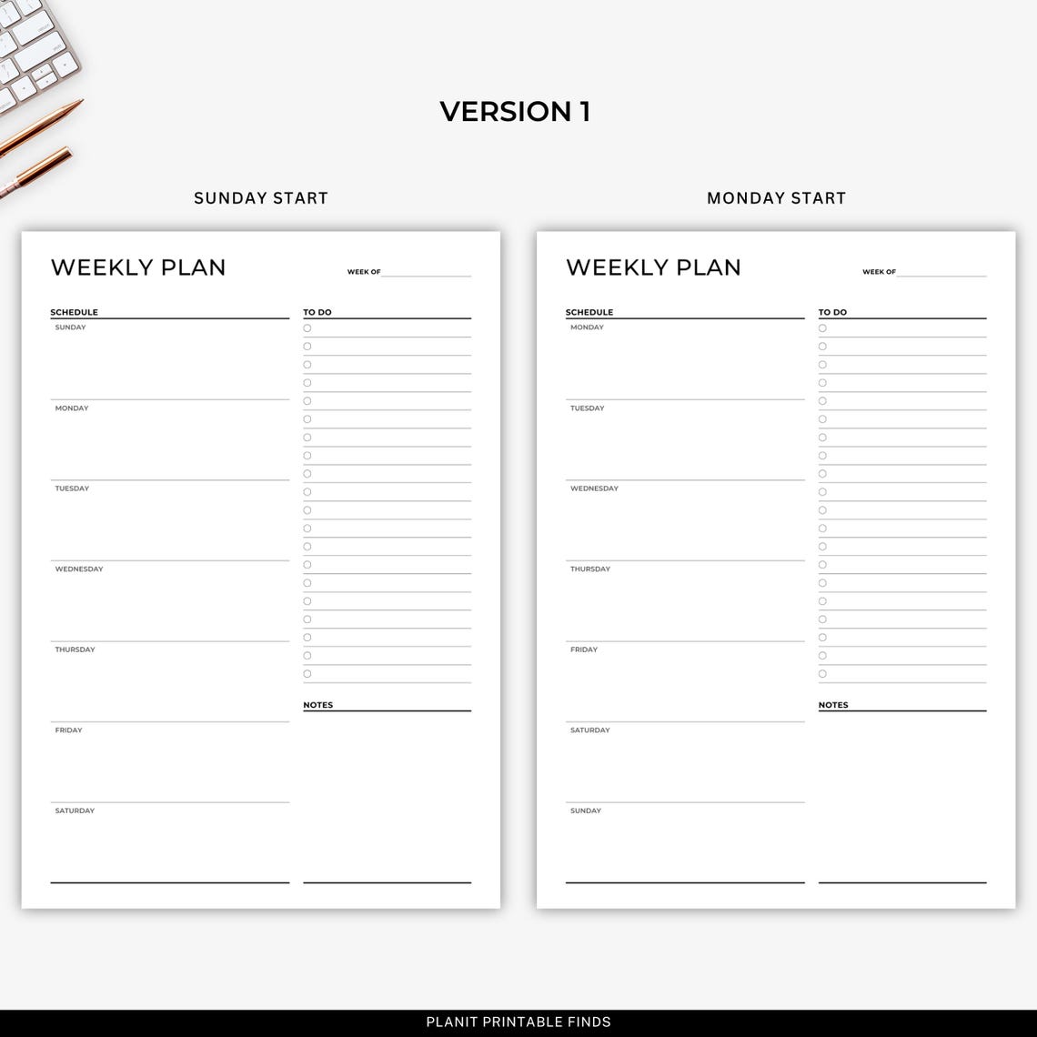 Simple Weekly Planner Printable Week on 1 One Page Week at a Glance ...