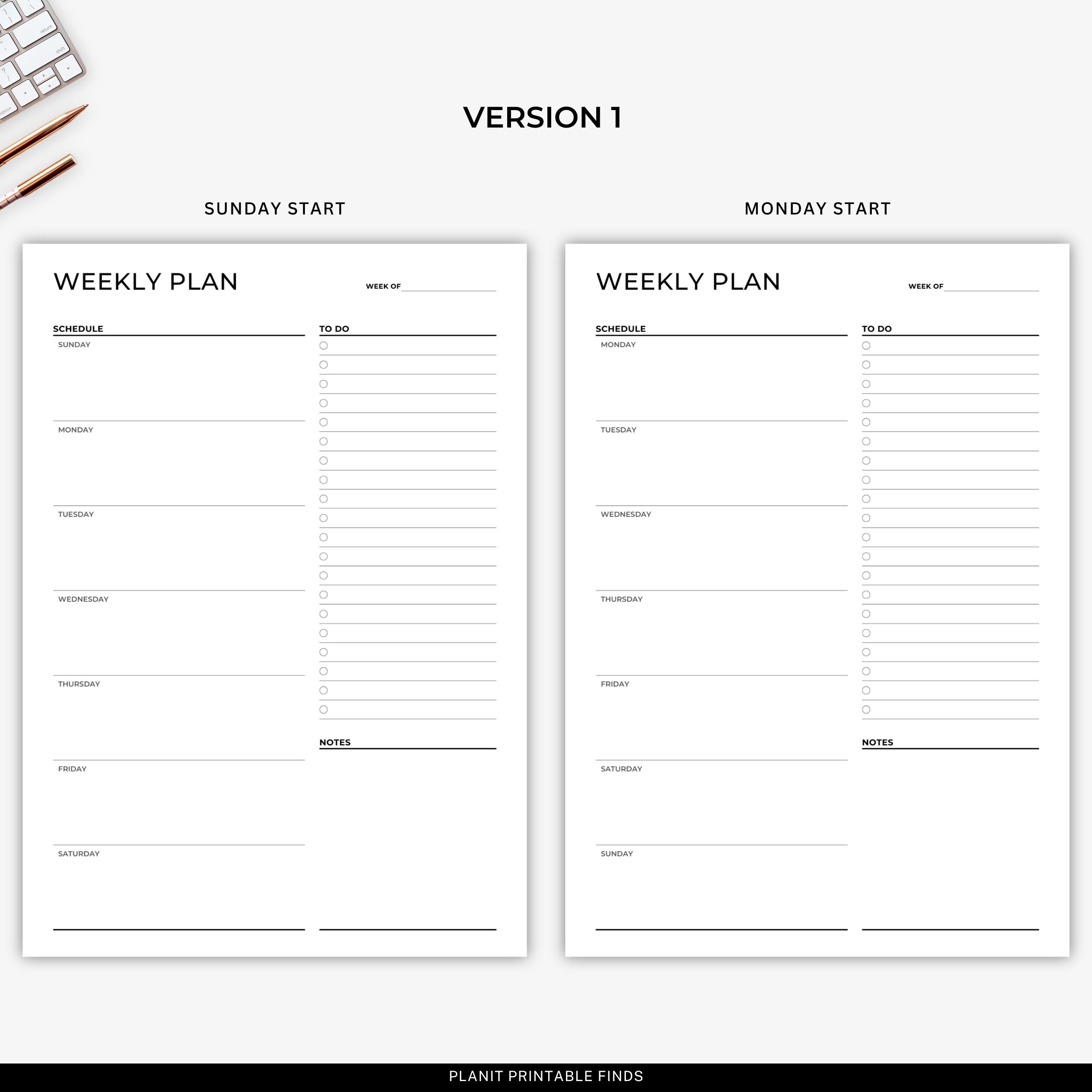 Simple Weekly Planner Printable Week on 1 One Page Week at a Glance ...