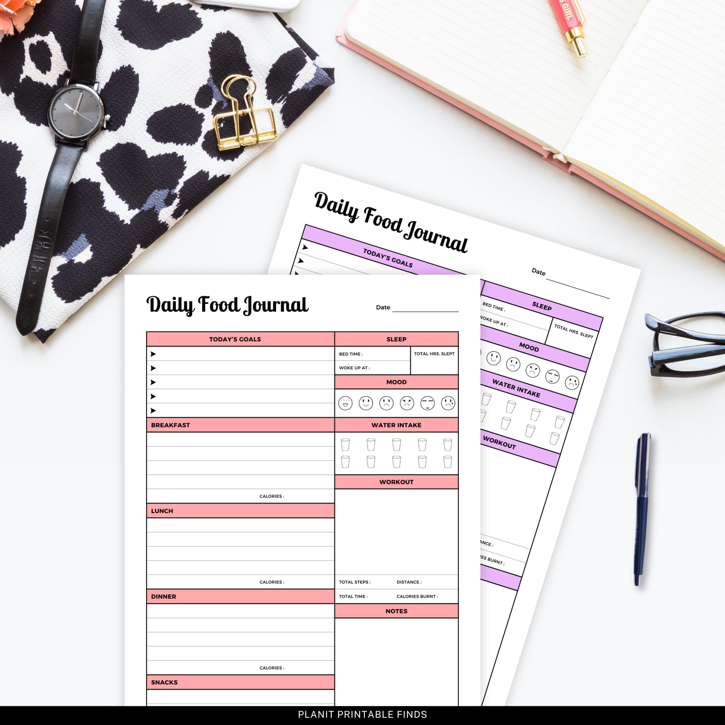 Daily Food Journal, Food Diary, Daily Meal Planner, Weekly Planner ...