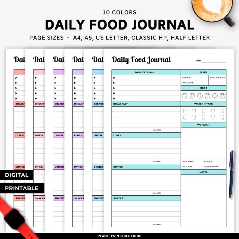 Daily Food Journal, Food Diary, Daily Meal Planner, Weekly Planner ...