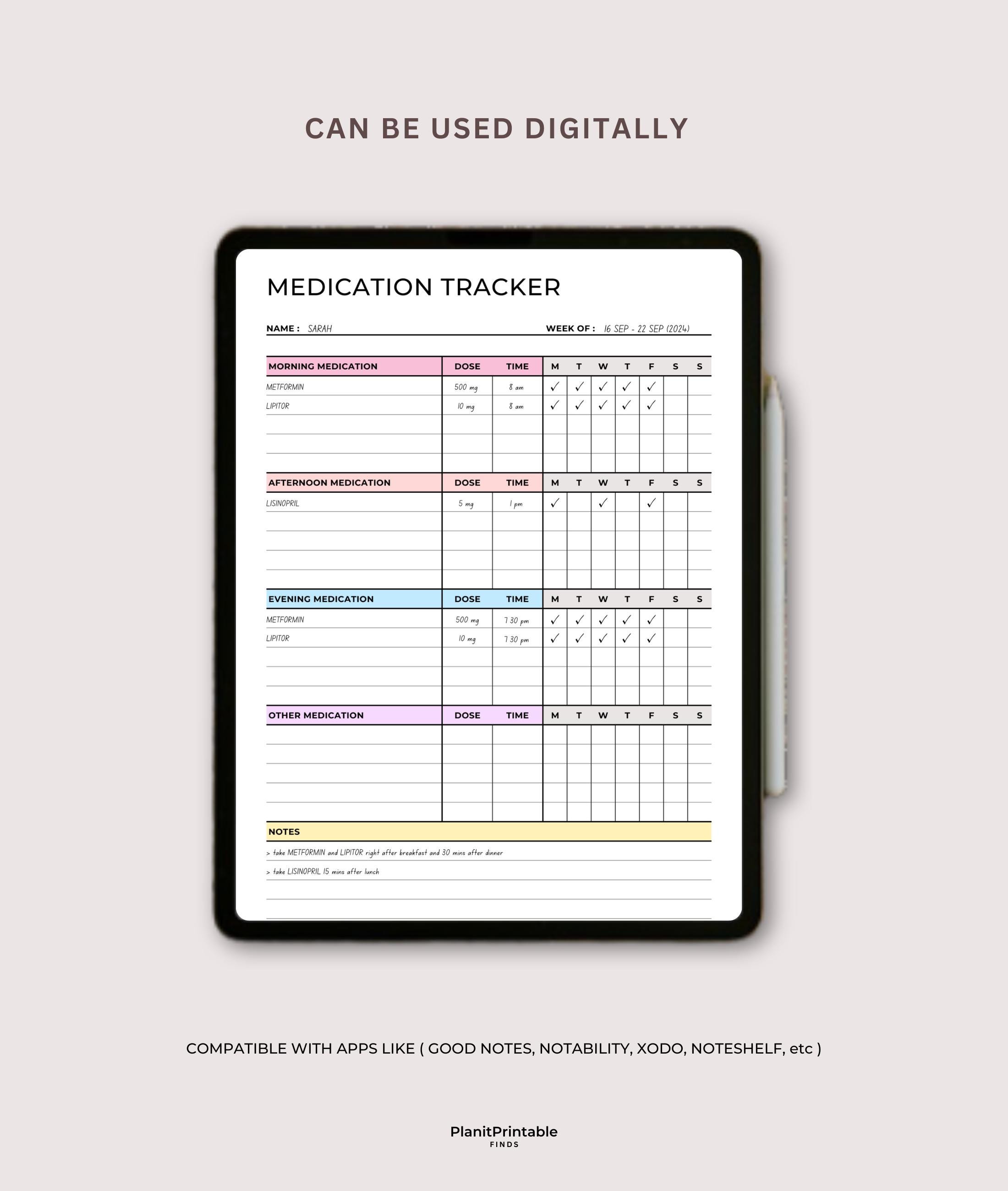 Weekly Medication Tracker Printable: Dosage & Prescription Log (PDF) - Etsy