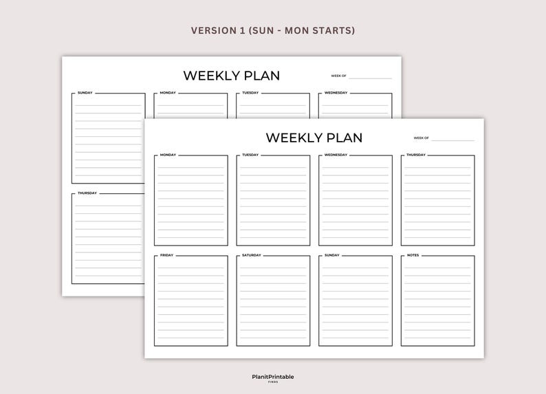 Weekly Planner Printable Landscape, Minimalist Weekly Organizer, Week ...