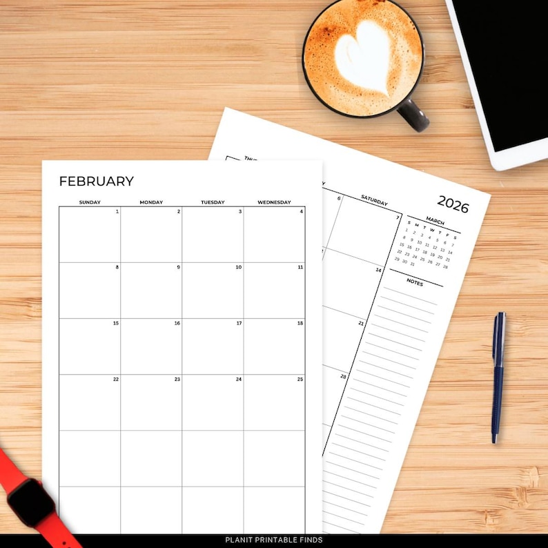 2025 2026 Monthly Planner Printable, Dated Month on 2 Pages Unlined ...