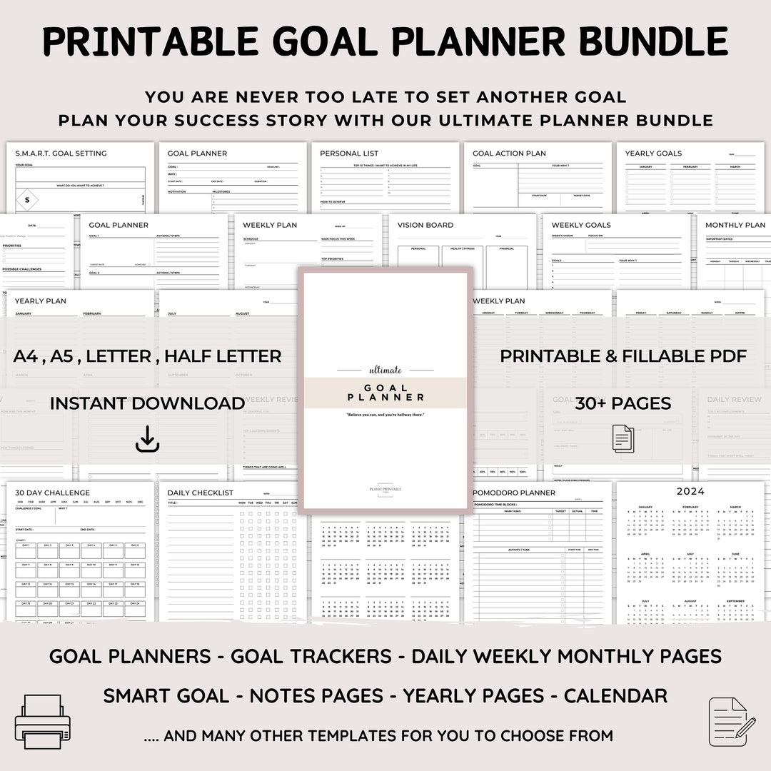 Printable Goal Planner Bundle, Daily, Weekly, Monthly, Quarterly ...