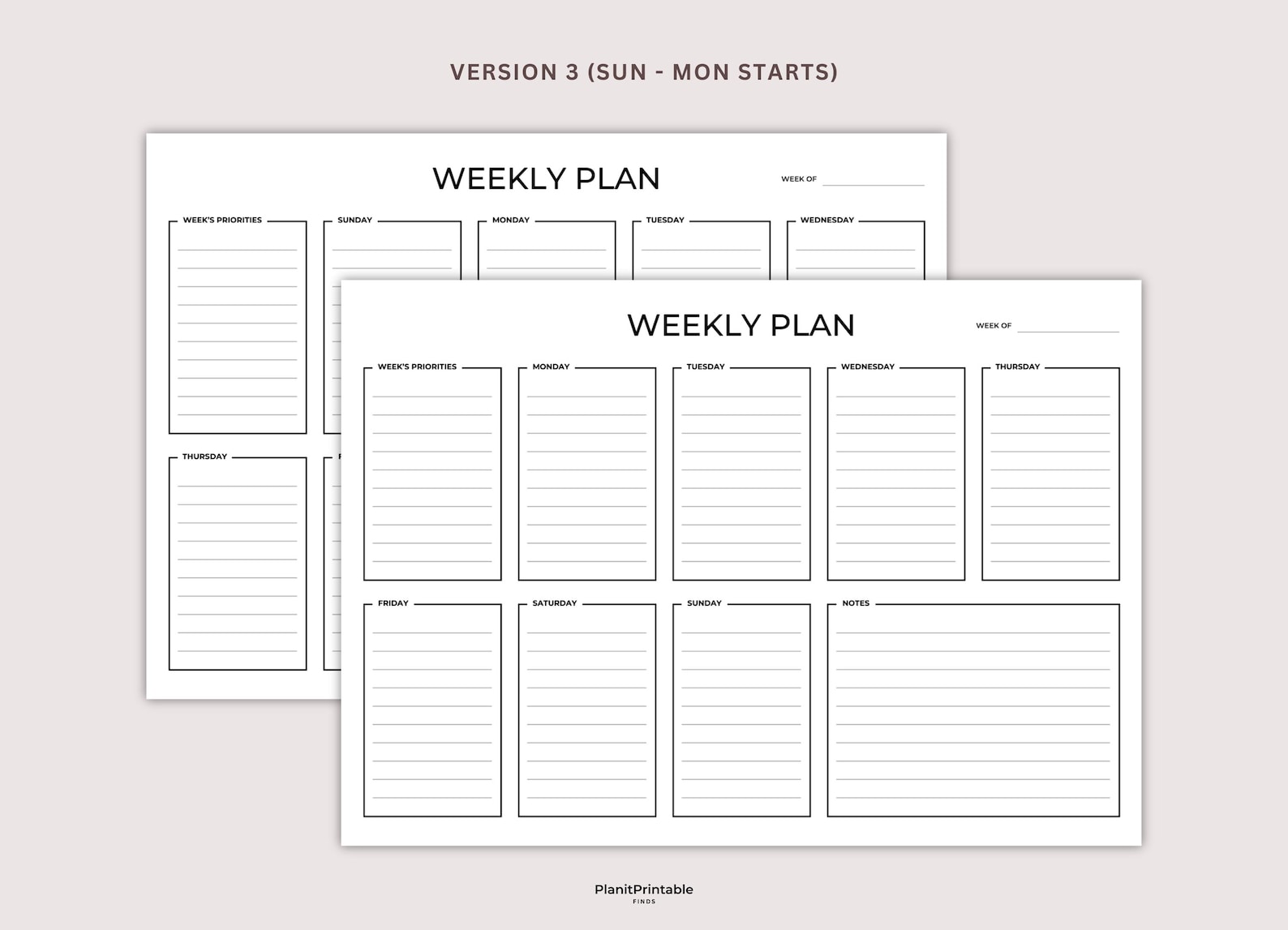 Weekly Planner Printable Landscape, Minimalist Weekly Organizer, Week ...