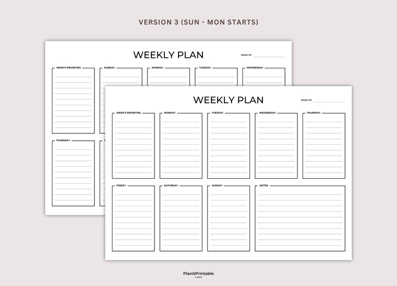 Minimalist Weekly Planner Printable: Landscape Layout (a3/a4/letter) - Etsy