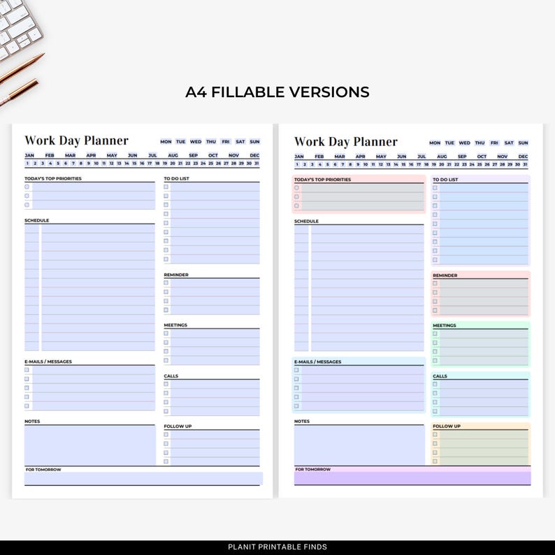 Work Day Planner: Printable Daily To-do List (fillable PDF) - Etsy