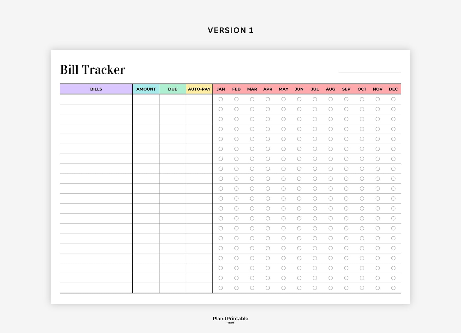 Bill Payment Tracker Yearly, 12 Month Bill Tracker, Bill Pay Organizer ...