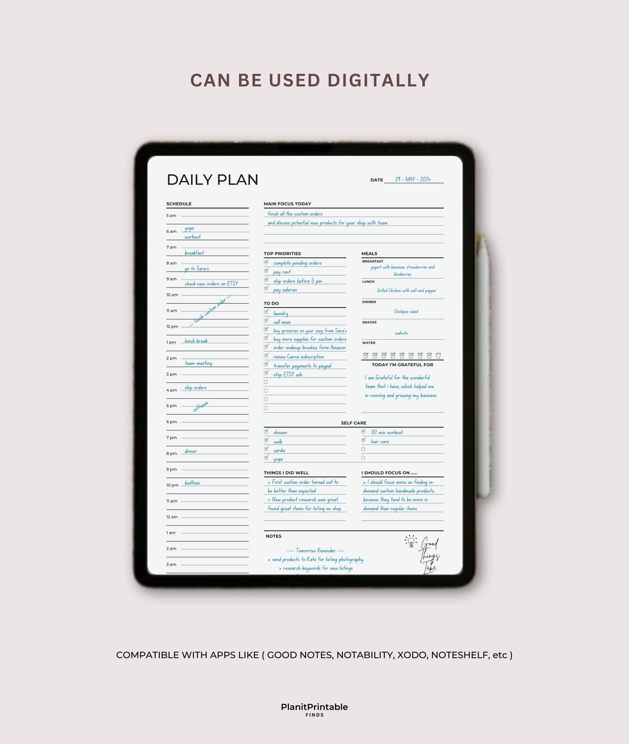 Daily ADHD Planner Printable, 24 Hour Daily Planner Template, ADHD ...