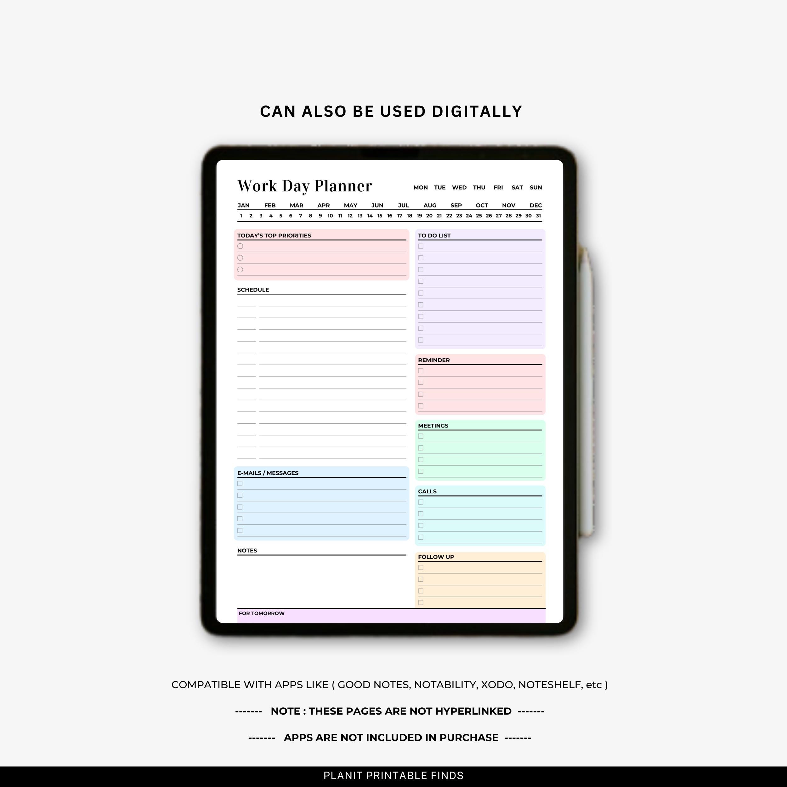 Work Day Planner: Printable Daily To-do List (fillable PDF) - Etsy