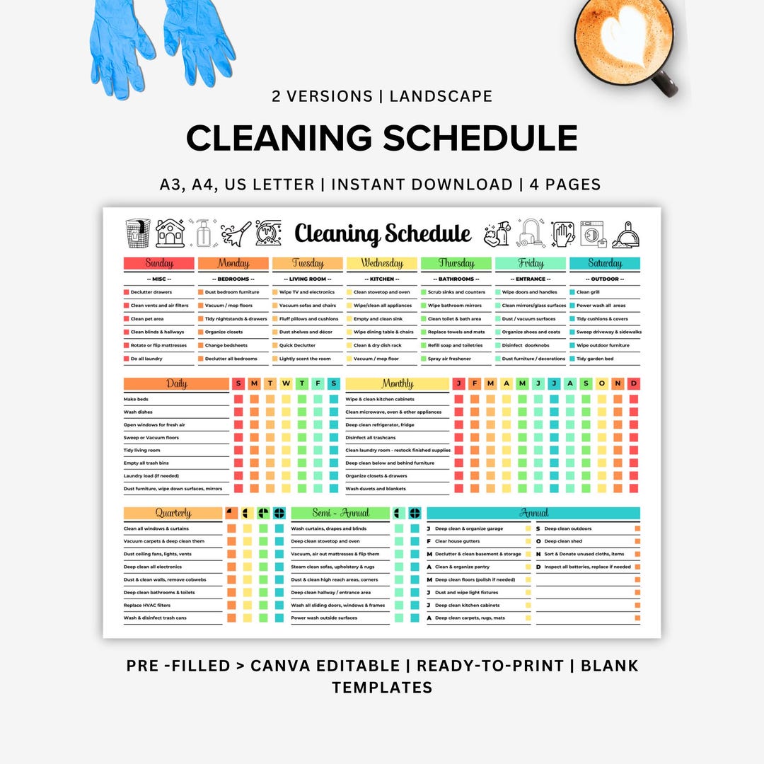 Editable Cleaning Schedule Landscape ADHD Home Cleaning Planner Daily ...