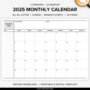 2025 Monthly Calendar: Landscape Planner, A3 A4 Letter (printable PDF ...