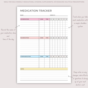 Weekly Medication Tracker Printable: Dosage Log (digital Download) - Etsy