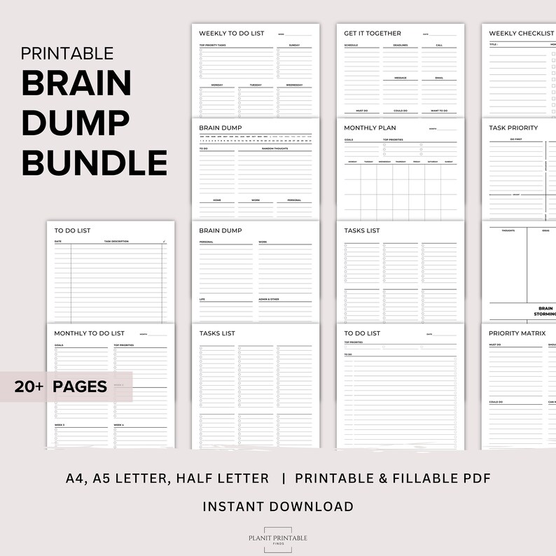 Printable Brain Dump Template Bundle, ADHD Daily Planner, to Do List ...